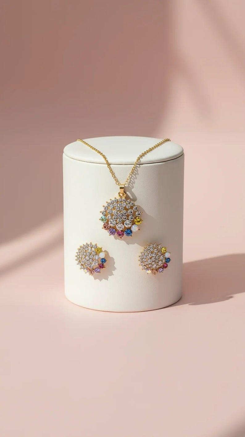 Cluster Crystal Necklace & Earrings Set - Etsy