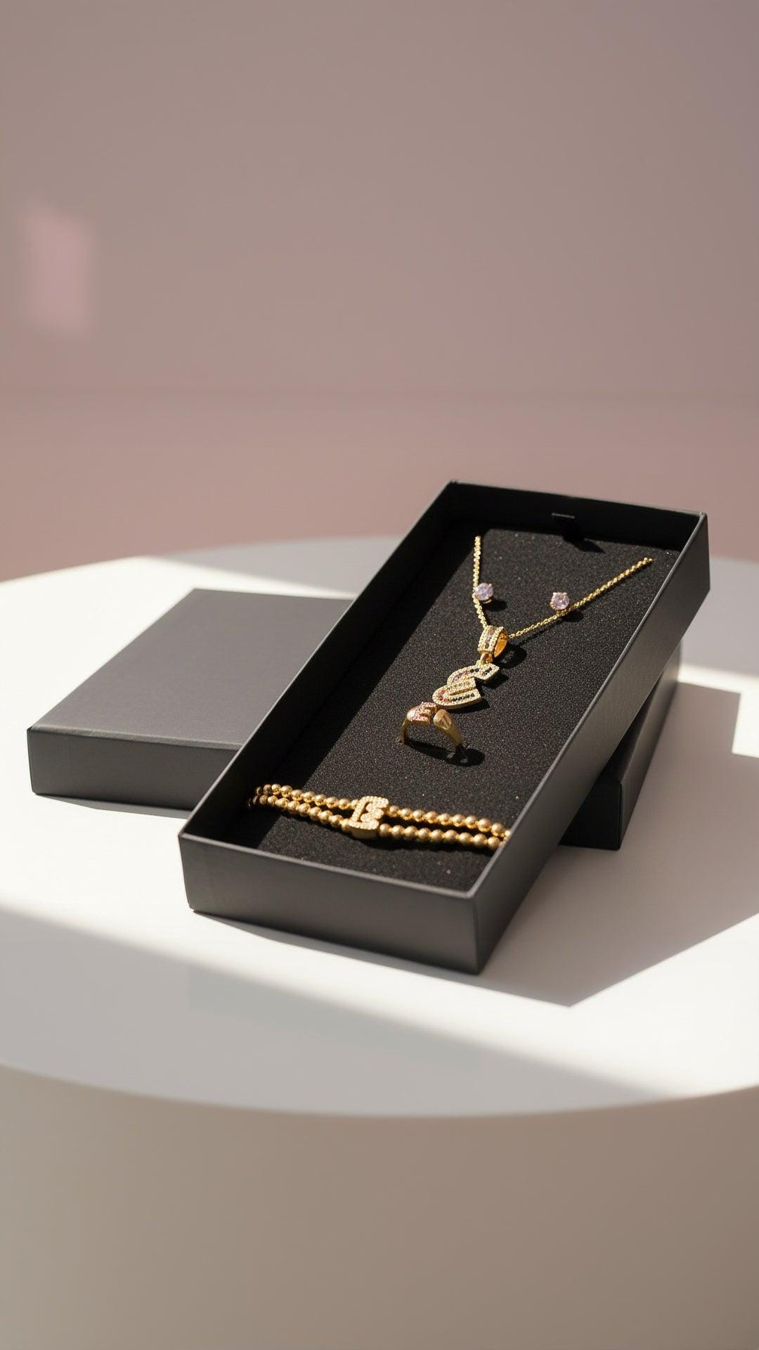 Personalised Initial Jewellery Gift Set – Necklace, Ring & Bracelet - Etsy