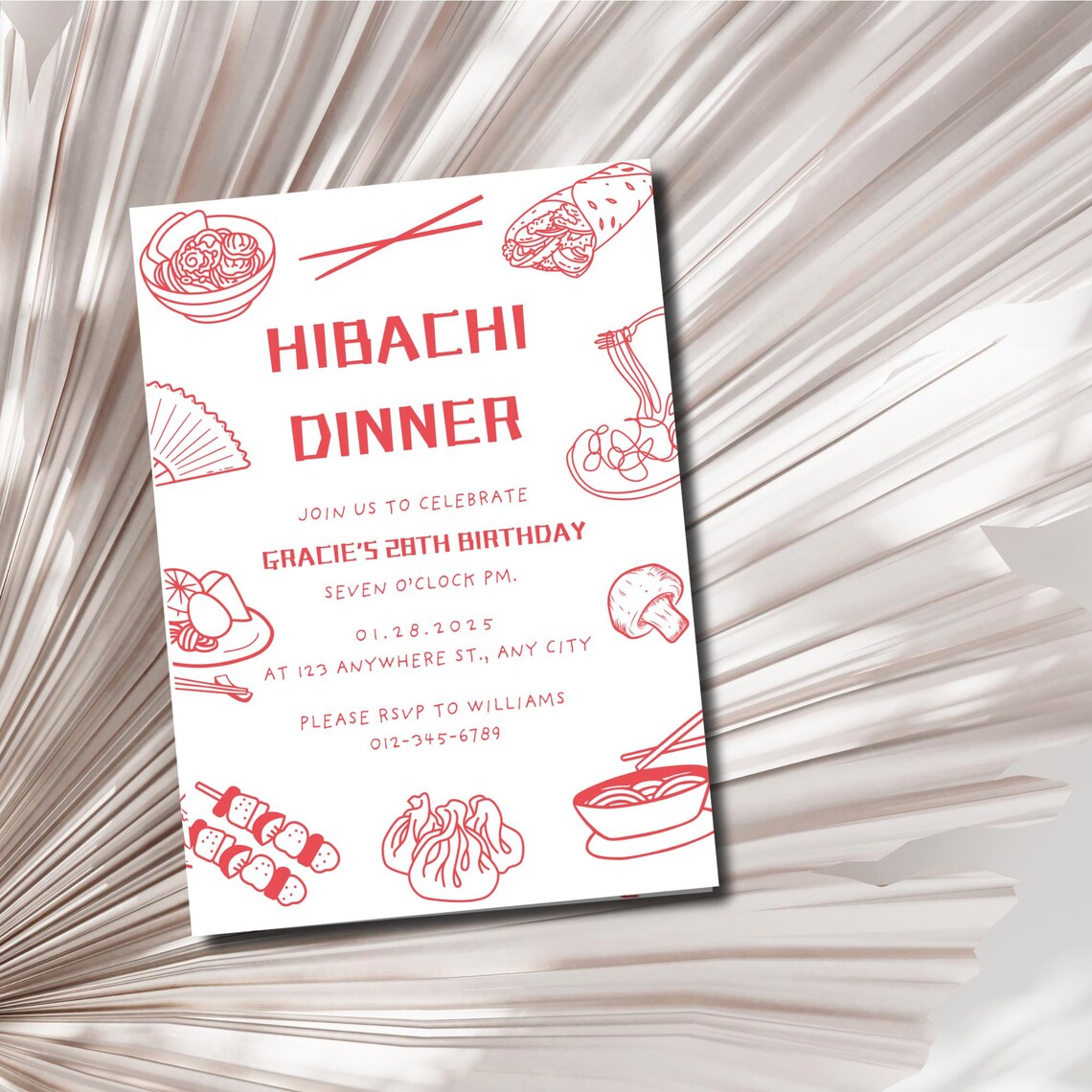 Red Hibachi Dinner Party Invites, Digital Template Invitation Birthday ...