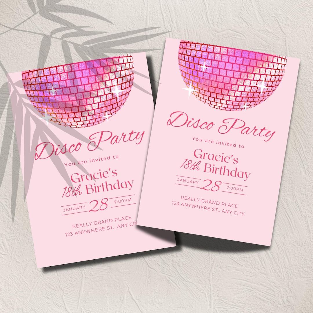 Disco Party Birthday Invitation Teen Girl Party Invite, Coquette Pink ...