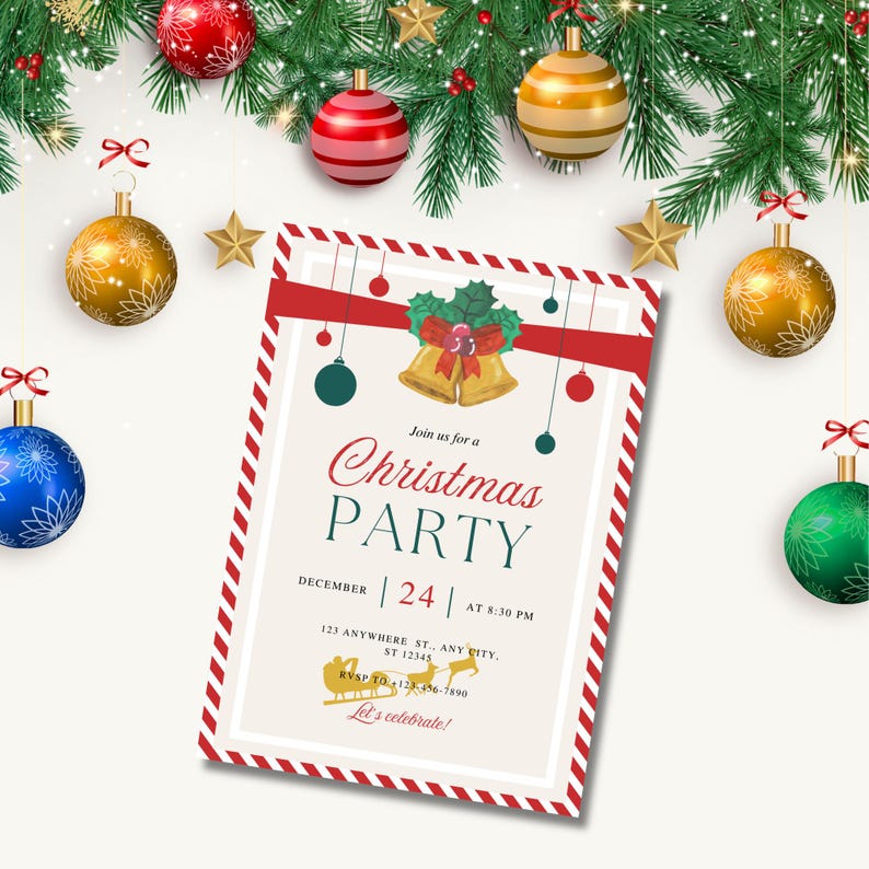 Editable Christmas Party Invitation Vibrant Red Theme, Christmas Party ...