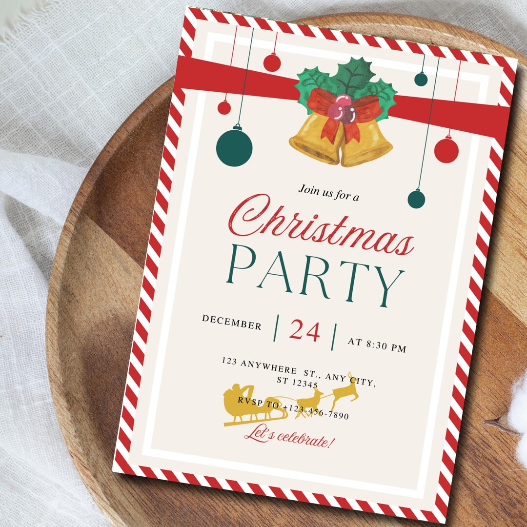 Editable Christmas Party Invitation Vibrant Red Theme, Christmas Party ...