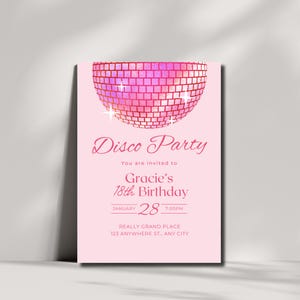 Disco Party Birthday Invitation Teen Girl Party Invite, Coquette Pink ...