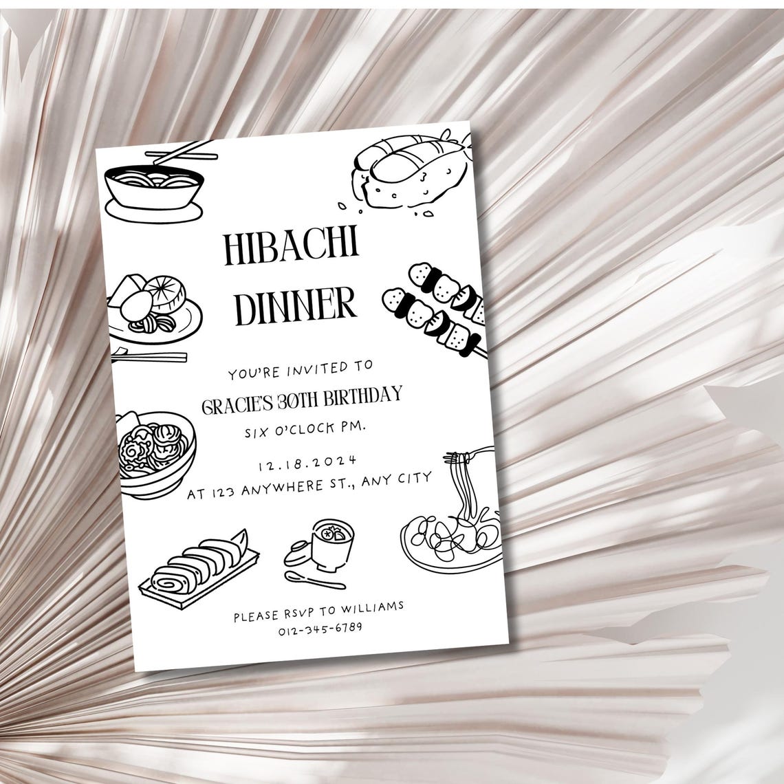 Editable Hibachi Dinner Party Invite Digital Template Invitation ...