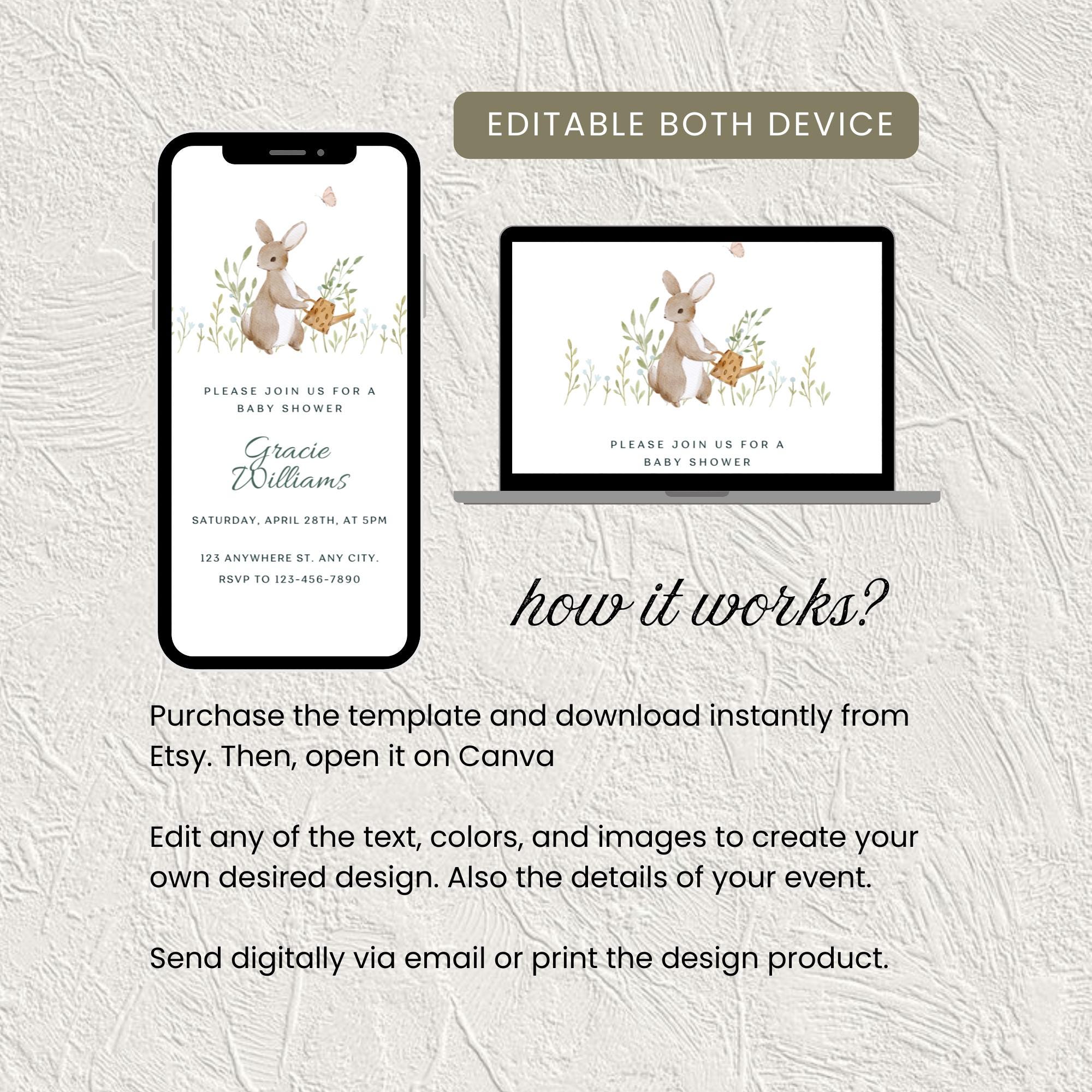 Editable Peter Rabbit Baby Shower Invites Flopsy Bunny Baby Shower ...