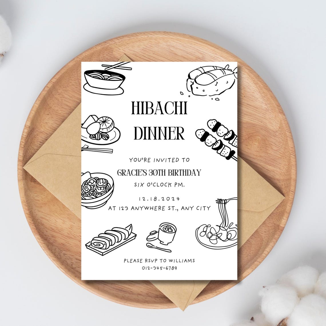Editable Hibachi Dinner Party Invite Digital Template Invitation ...