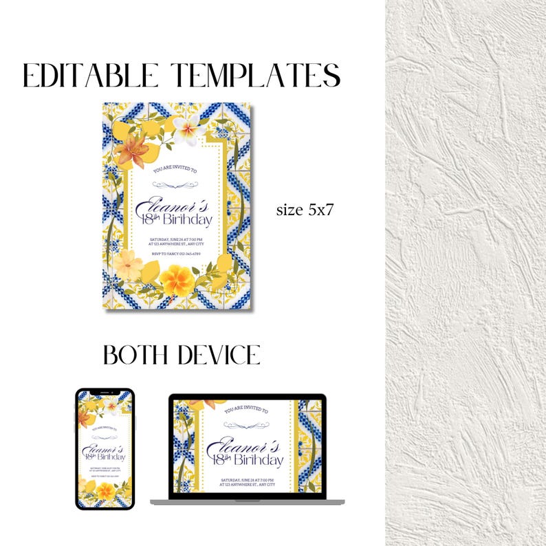 European Birthday Invitation Template, Mediterranean Birthday Invites ...
