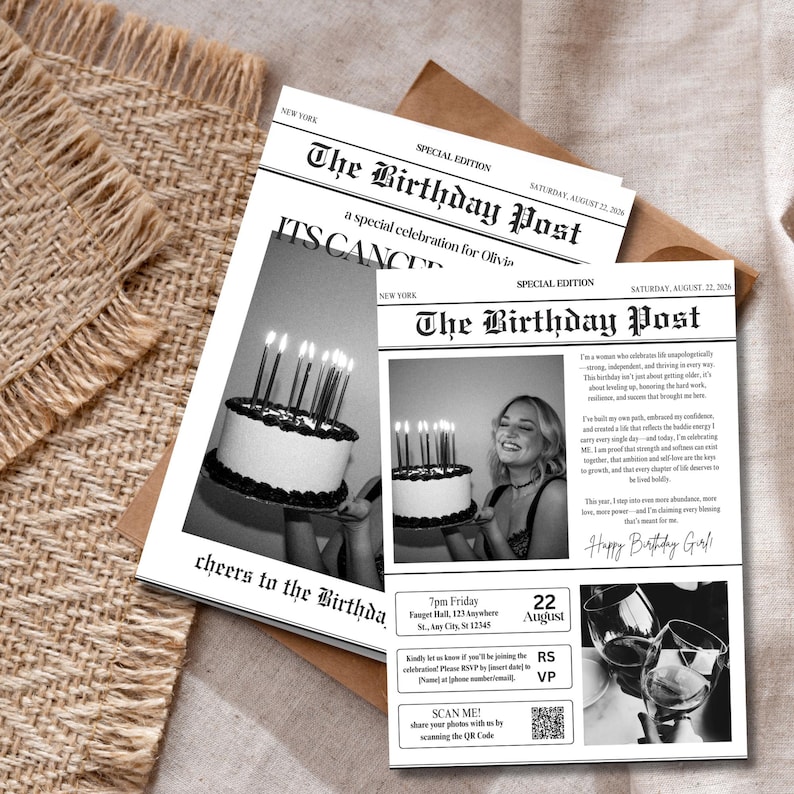 Editable Birthday Newspaper Template, Custom Birthday Program ...