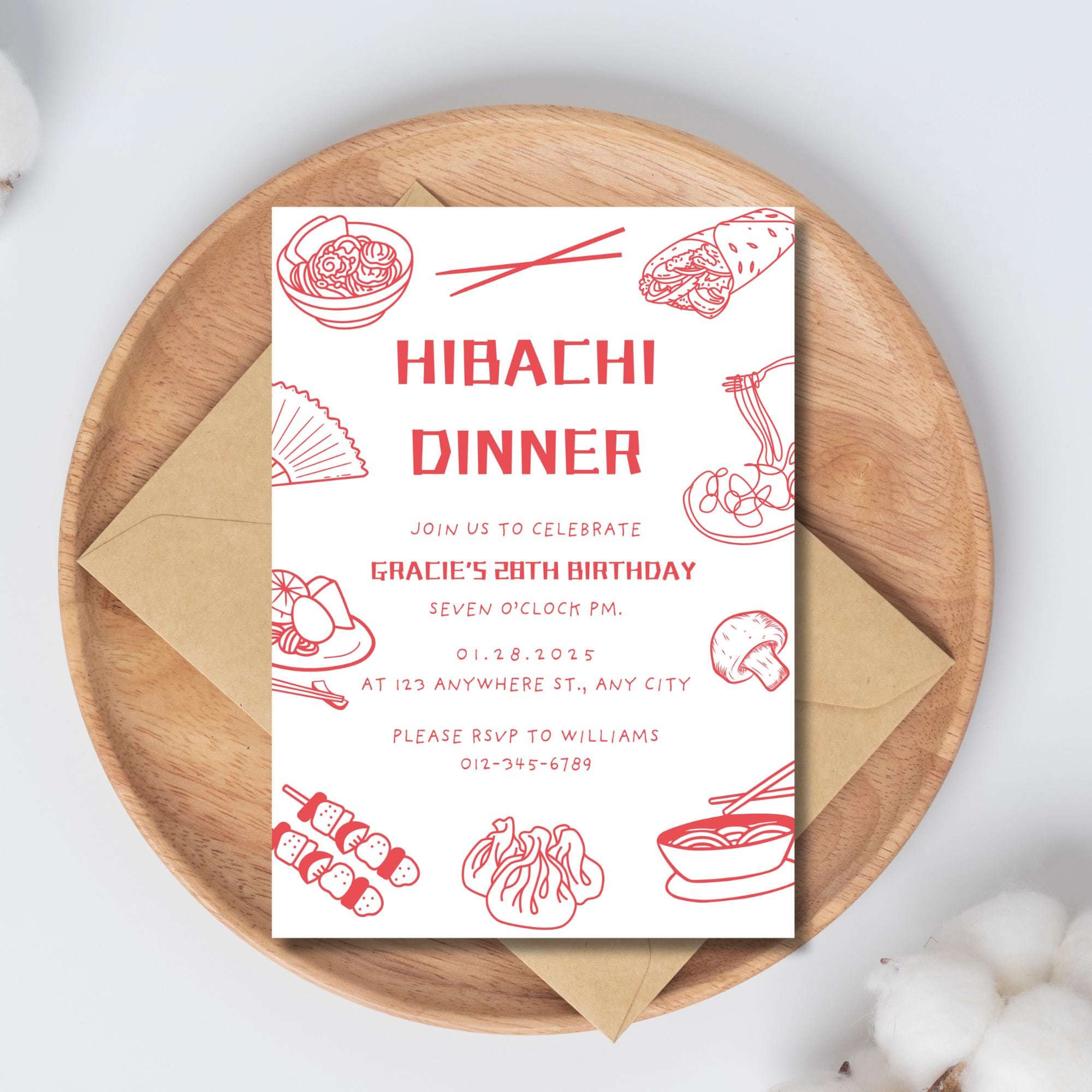 Red Hibachi Dinner Party Invites, Digital Template Invitation Birthday ...