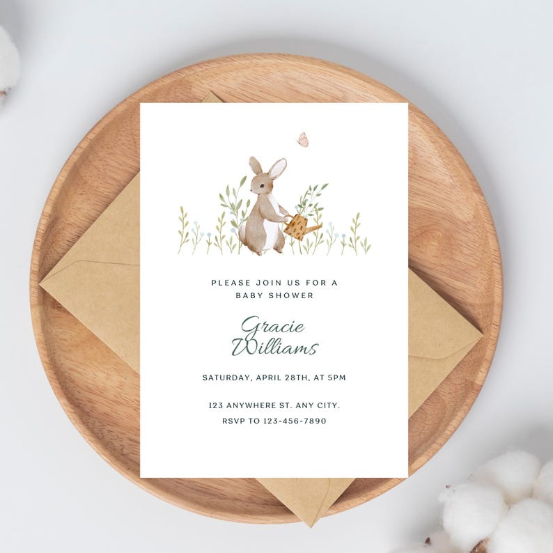 Editable Peter Rabbit Baby Shower Invites Flopsy Bunny Baby Shower ...