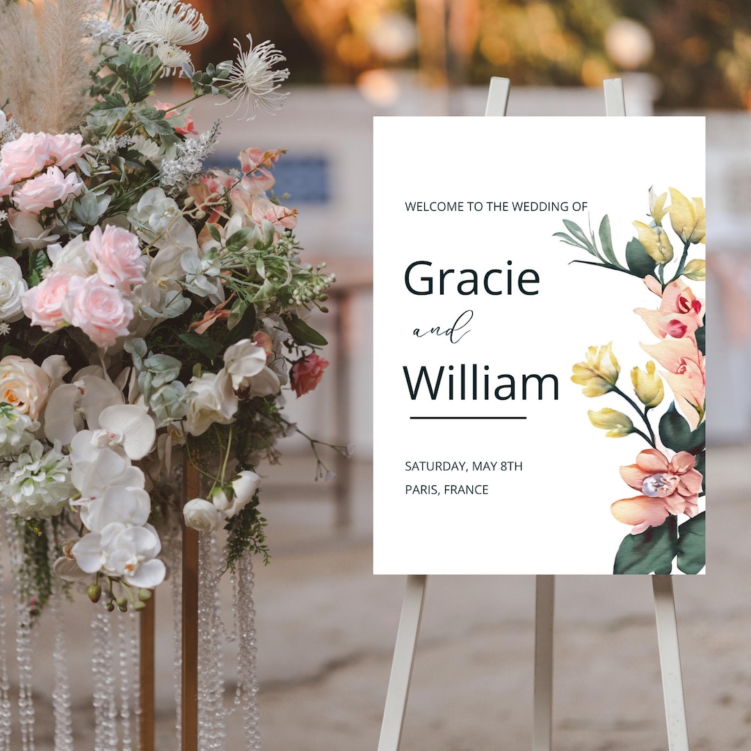 Wedding Welcome Sign, Custom Welcome Sign, Floral Design Elegant ...