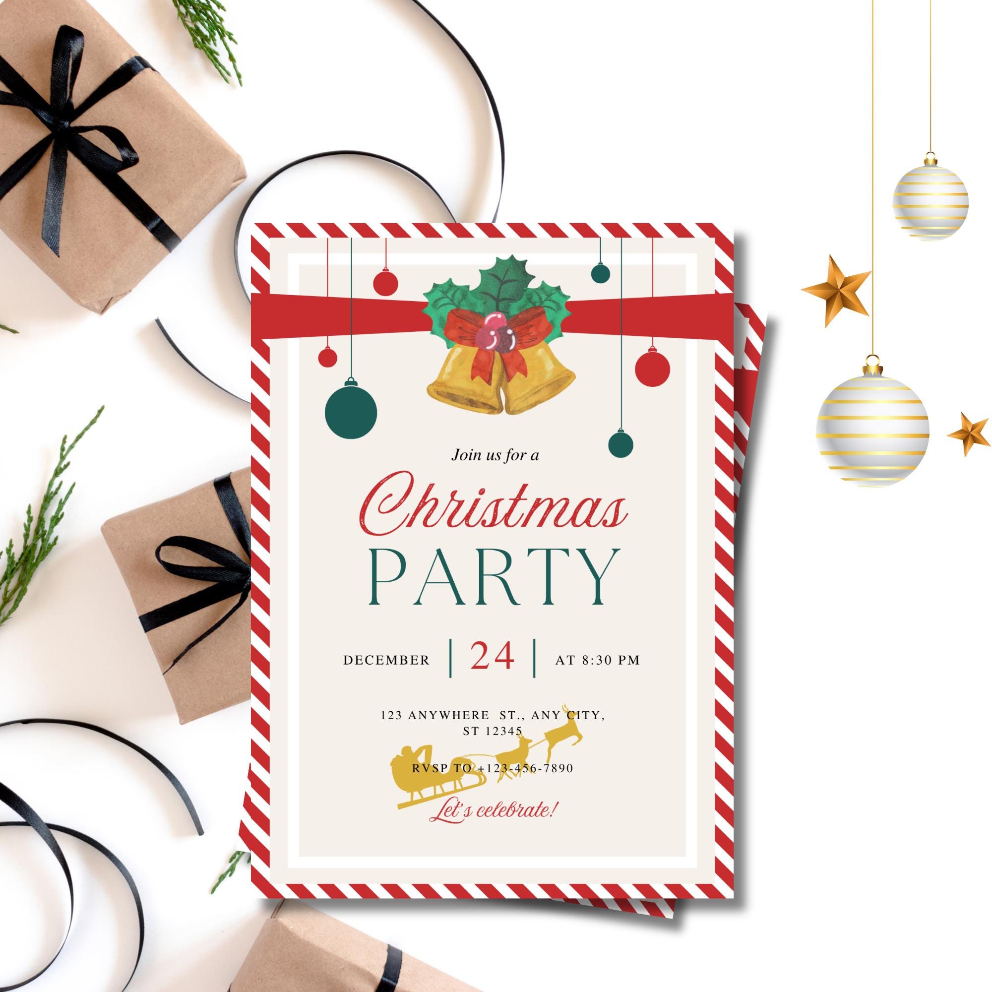 Editable Christmas Party Invitation Vibrant Red Theme, Christmas Party ...
