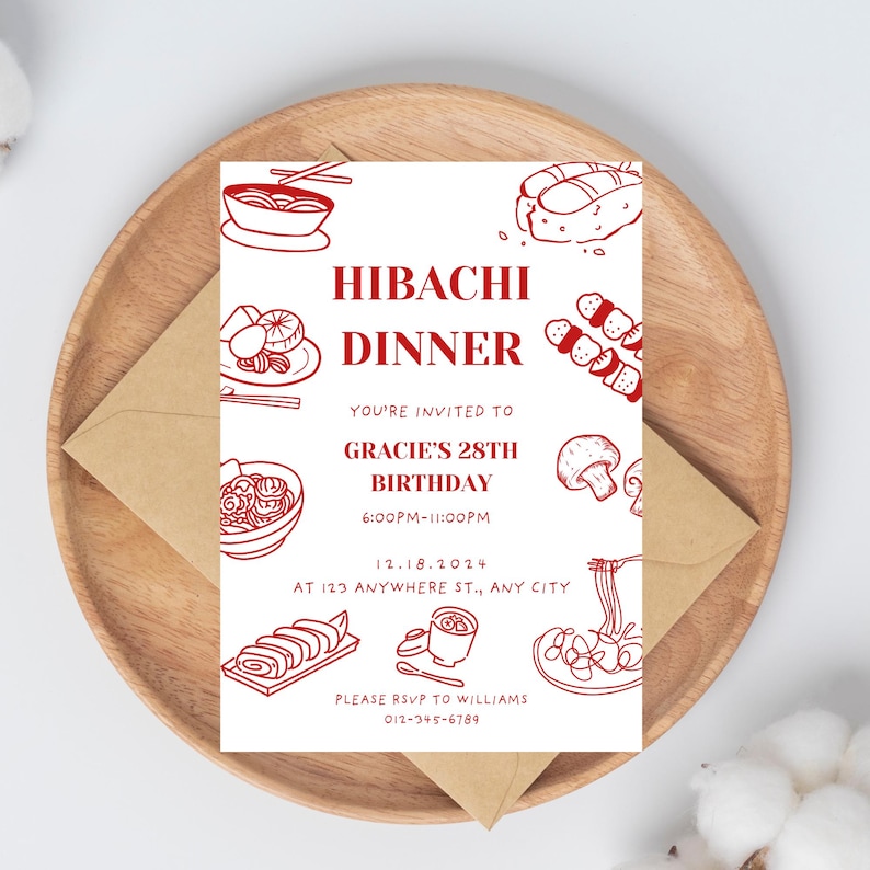 Editable Hibachi Dinner Party Invitation Template, Custom Invite for ...