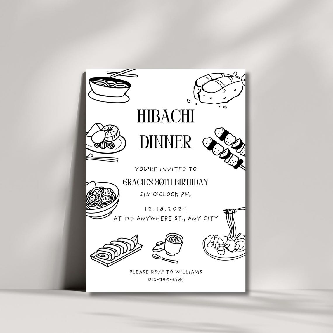 Editable Hibachi Dinner Party Invite Digital Template Invitation ...