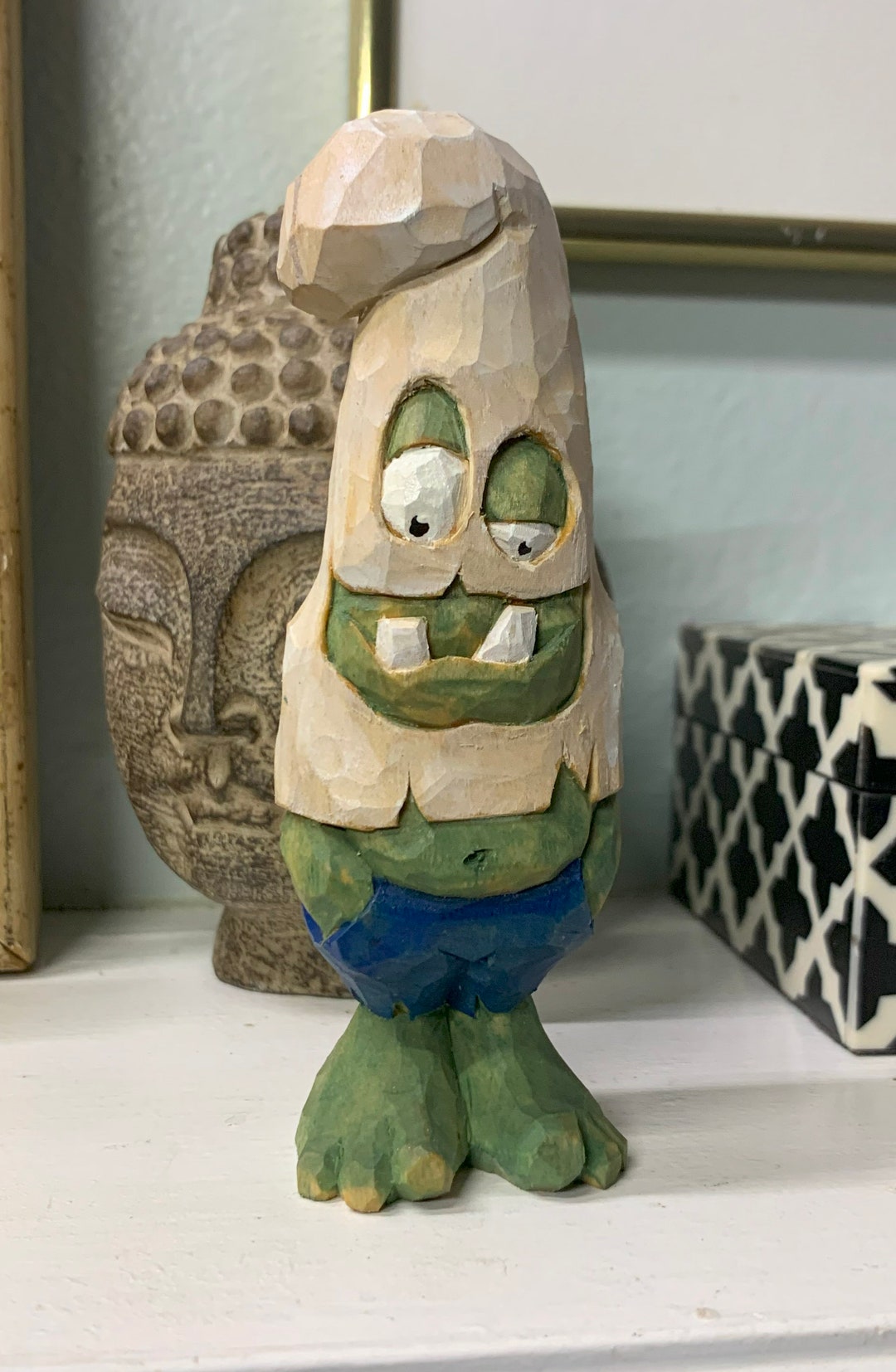 Barefoot Monster Dressed as a Ghost With Belly Out and 2 Teeth, Wood ...