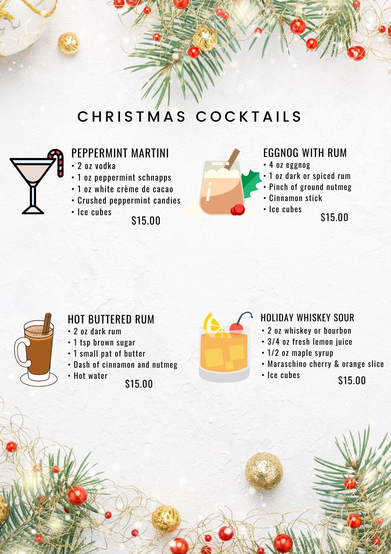 Christmas Drink Menu, Christmas Party Drinks, Christmas Theme Drinks ...