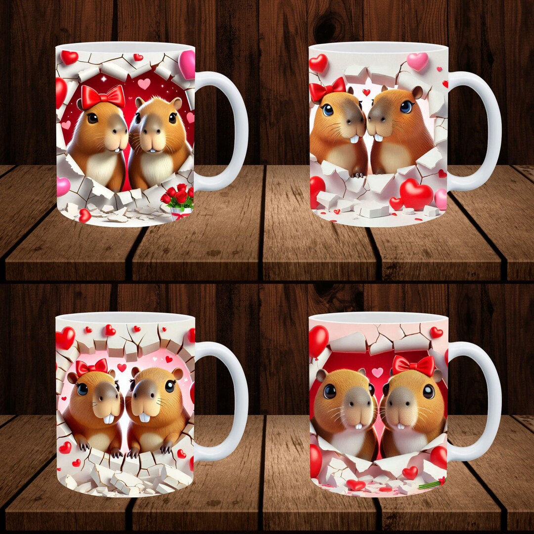 3D Capybaras Valentine Designs,20 Designs in PNG, Sublimation Wrap Mugs ...
