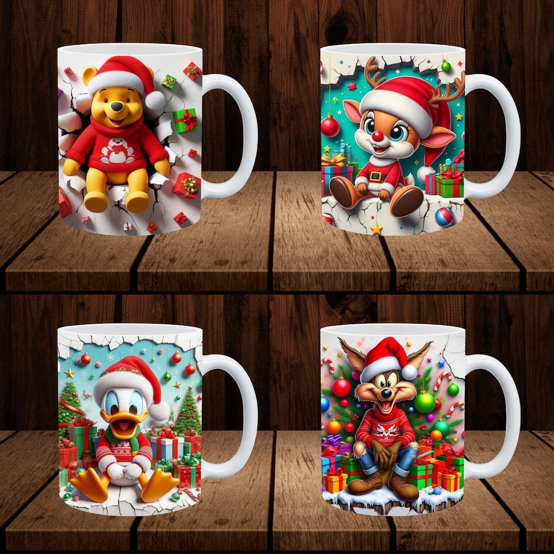 Christmas Cartoon Mug Sublimation Designs, 3D Toons (digital Download ...