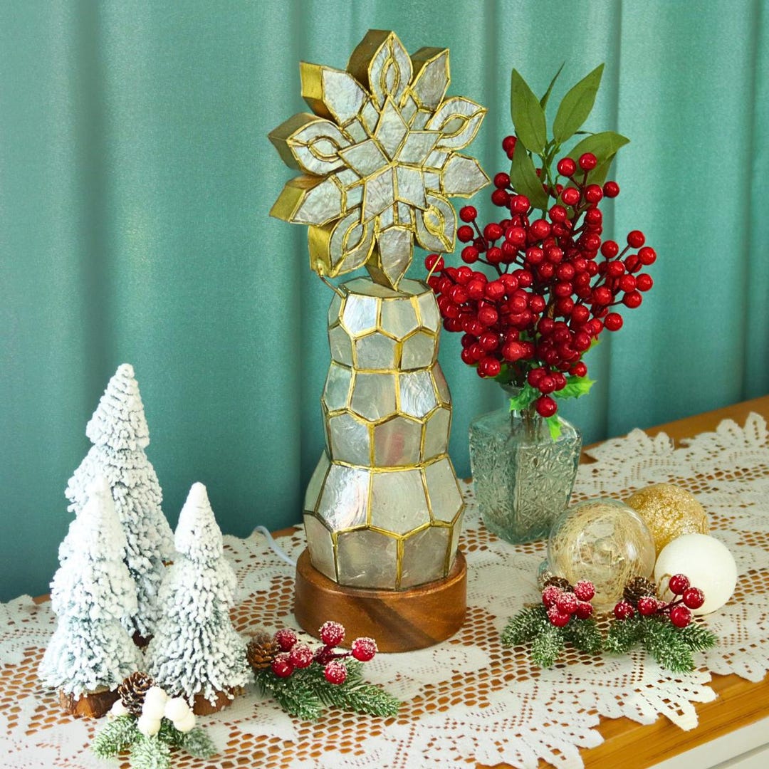 16-inch Minimalist Capiz Shell Table Lamp | Natural or Multicolor ...