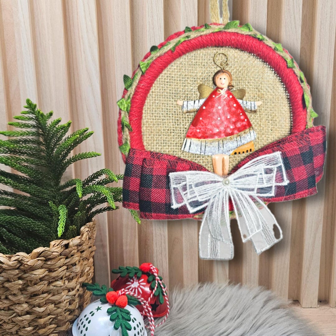 7.5-inch Rustic Angel Wall Ornaments | Handcrafted Metal | Rattan Hoop ...