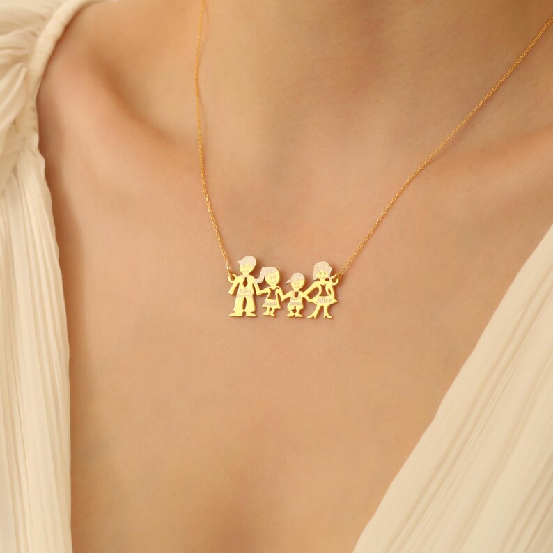 Family Necklace, Mother, Father, Daughter, Son Pendant, Silver Family ...