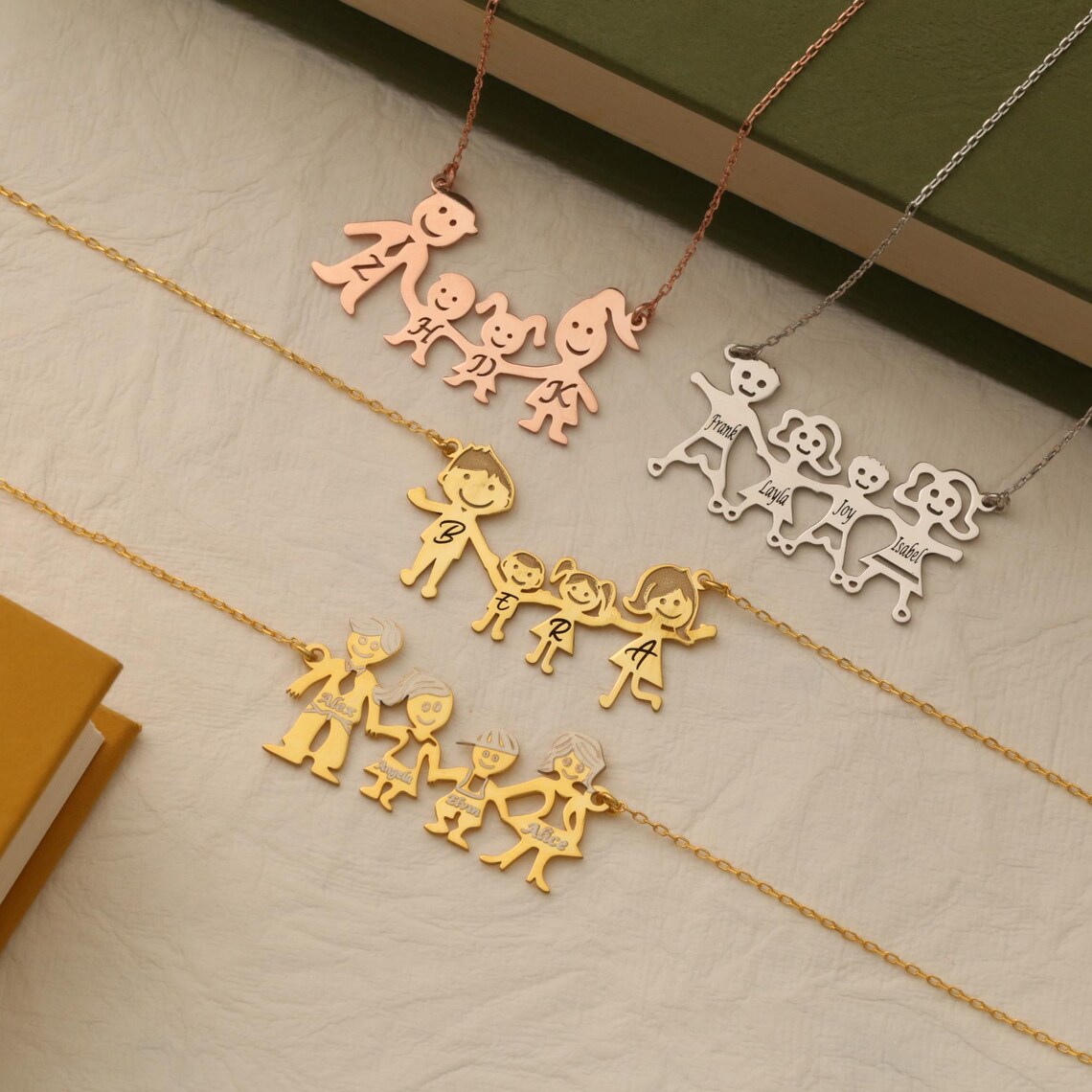 Family Necklace, Mother, Father, Daughter, Son Pendant, Silver Family ...