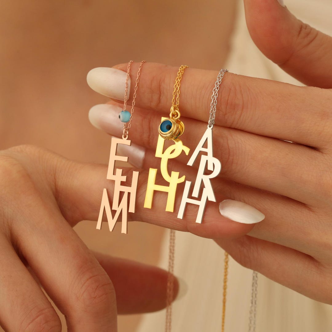 Triple Capital Letter Necklace, Vertical Initials Necklace, Monogram ...