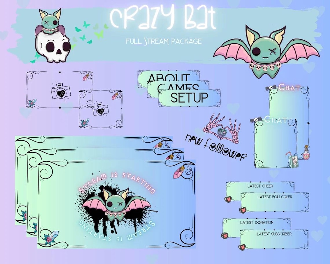 All in One Twitch Overlay: Gothic Bat Twitch Stream Theme With Cute ...