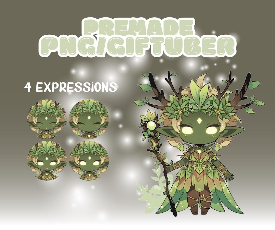 Forest Dryad Pngtuber - Premade Fantasy Character - Antlered Cartoon ...