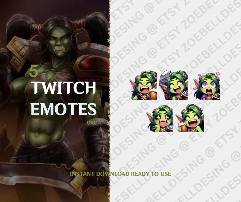 Cute Female Orc Emote Pack – 5 Twitch and Discord Emotes, High Quality ...