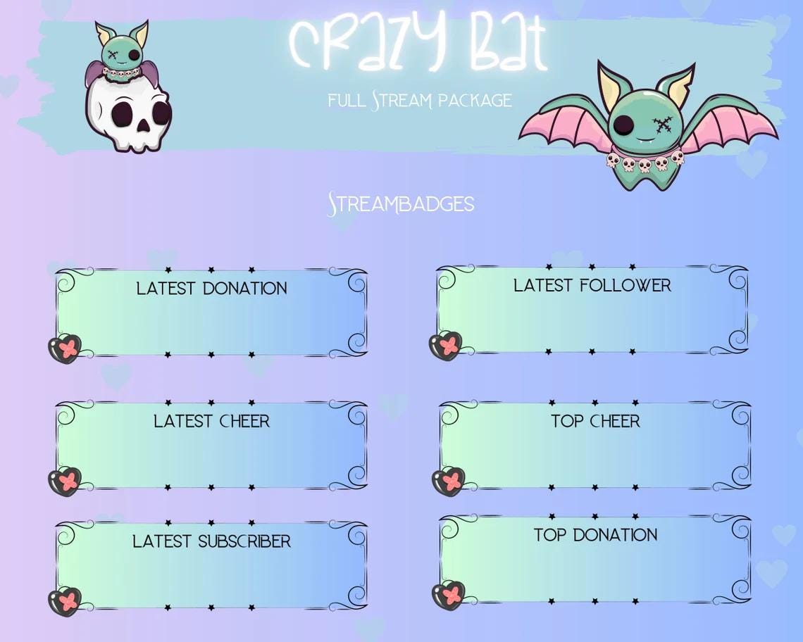 All in One Twitch Overlay: Gothic Bat Twitch Stream Theme With Cute ...