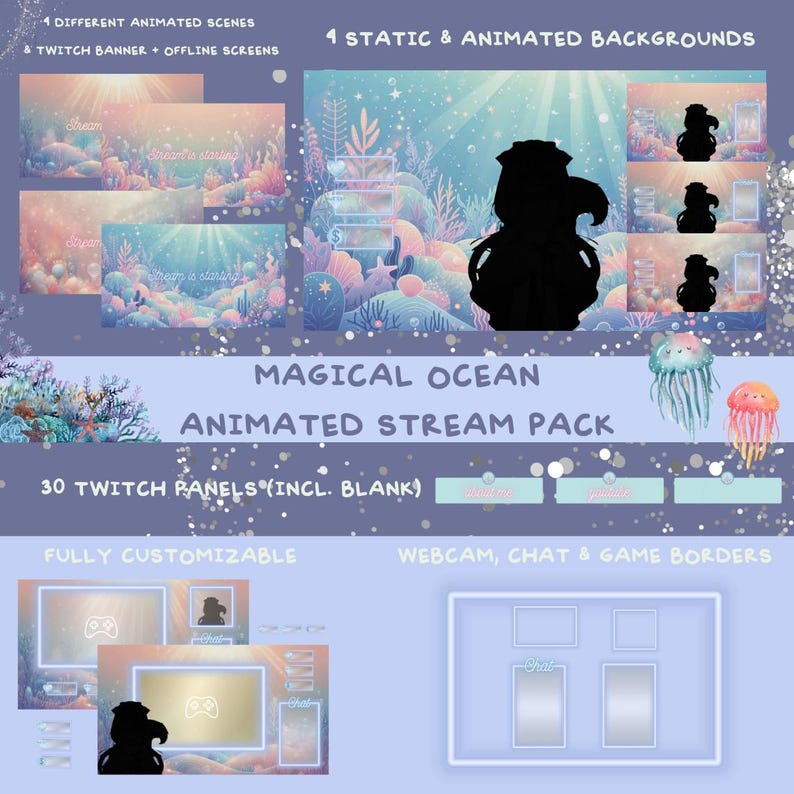 Mermaid Ocean Theme Stream Overlay Pack | Pastel Vtuber Setup With ...