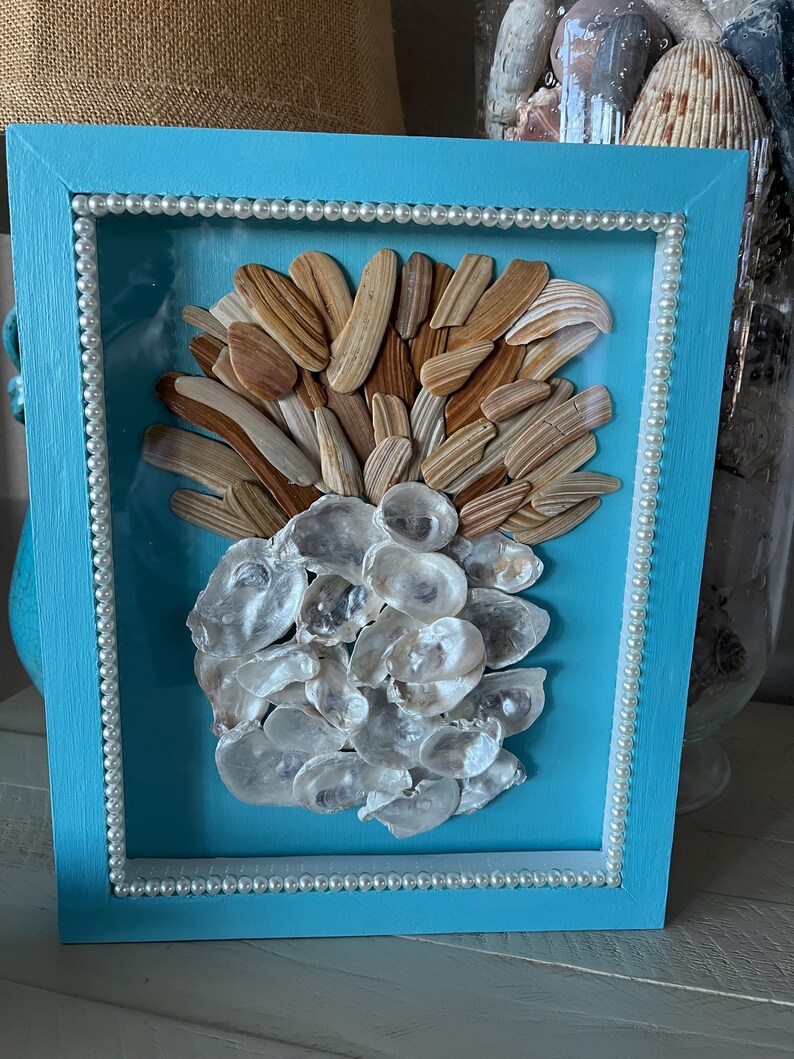 Shadow Box Oyster Shell Pineapple Wall Hanging Shelf Piece Pineapple ...