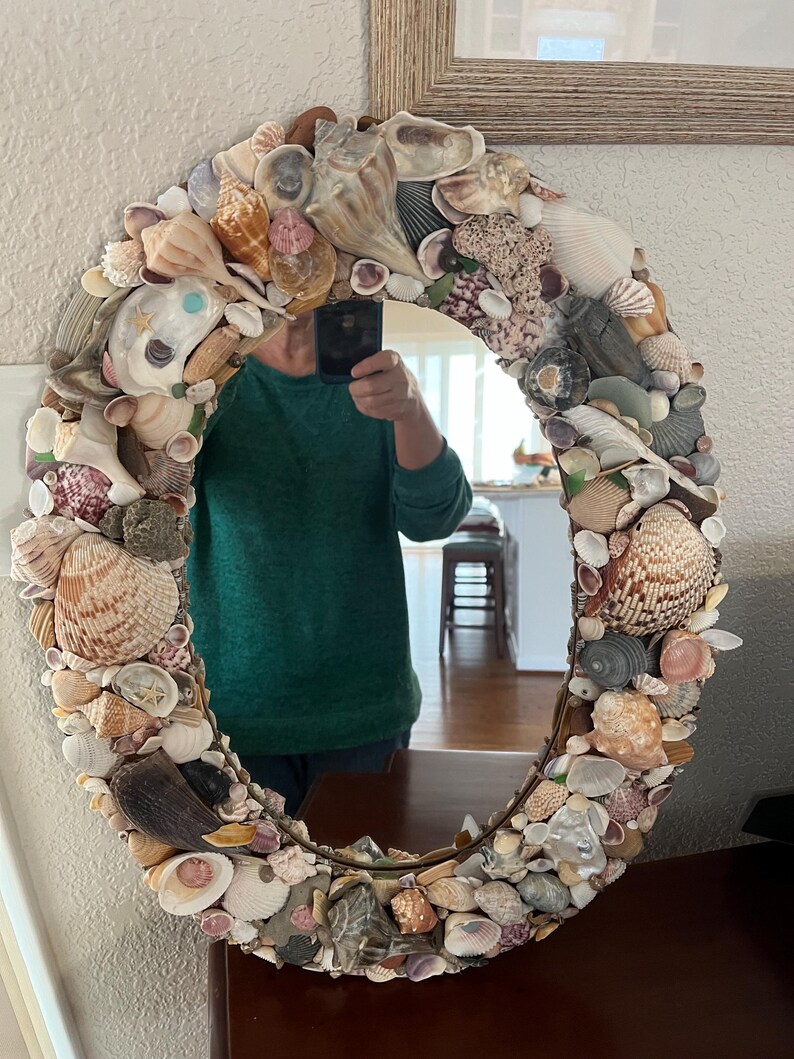 Shell Mirror, 20 Oval Mirror, Shell Mirror, Seashell Mirror, Coastal ...