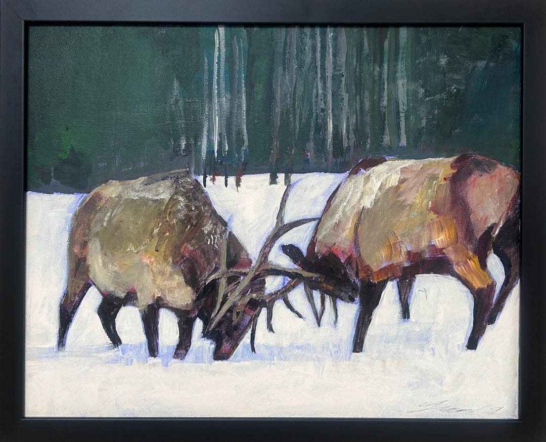 Butting Heads - by Indigenous Artist Linus Woods Acrylic on Canvas 16″x ...