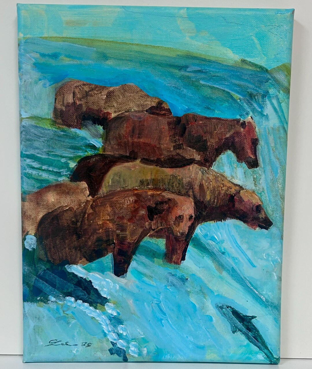 Fishing Party - Indigenous Artist Linus Woods Acrylic Canvas 12″x 9 ...