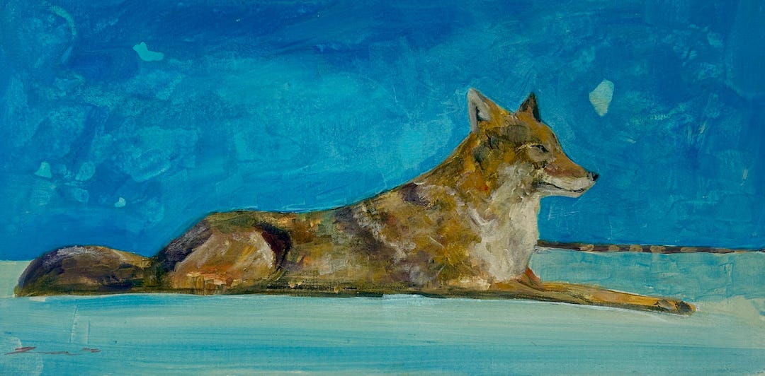 Coyote at Twilight - by Indigenous Artist Linus Woods Acrylic on Canvas ...