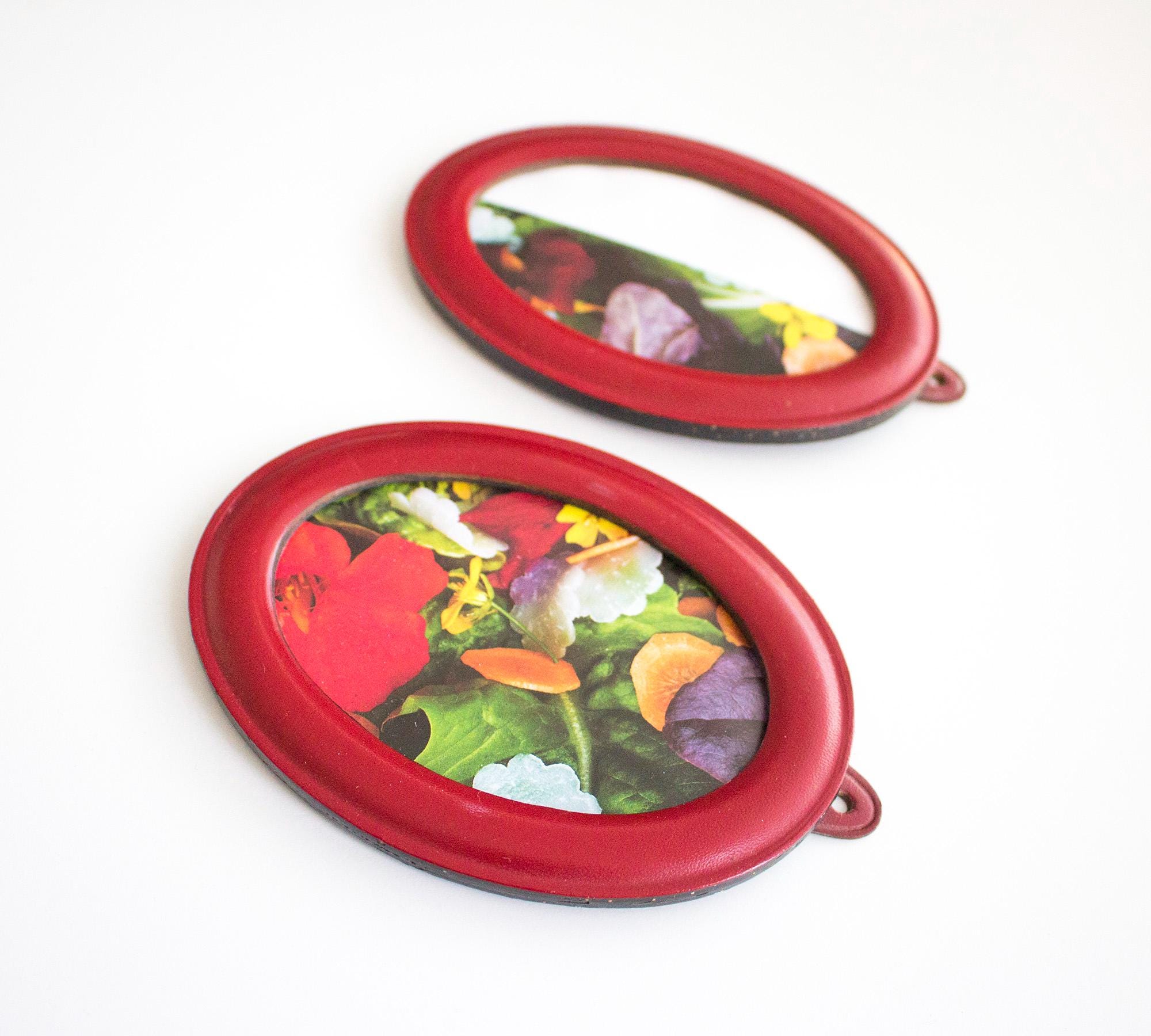 Vintage Small Red Oval Leather Photo Frames, Vintage Oval Leather ...
