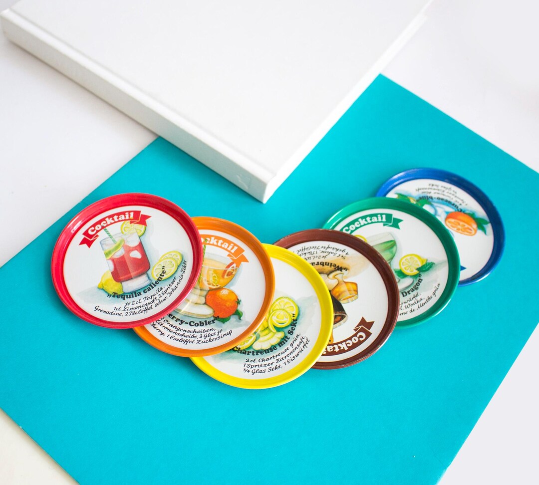 Vintage Cocktail Coasters, Retro Cocktail Coaster Set of 6, Home Decor Cocktail Party, Unique ...