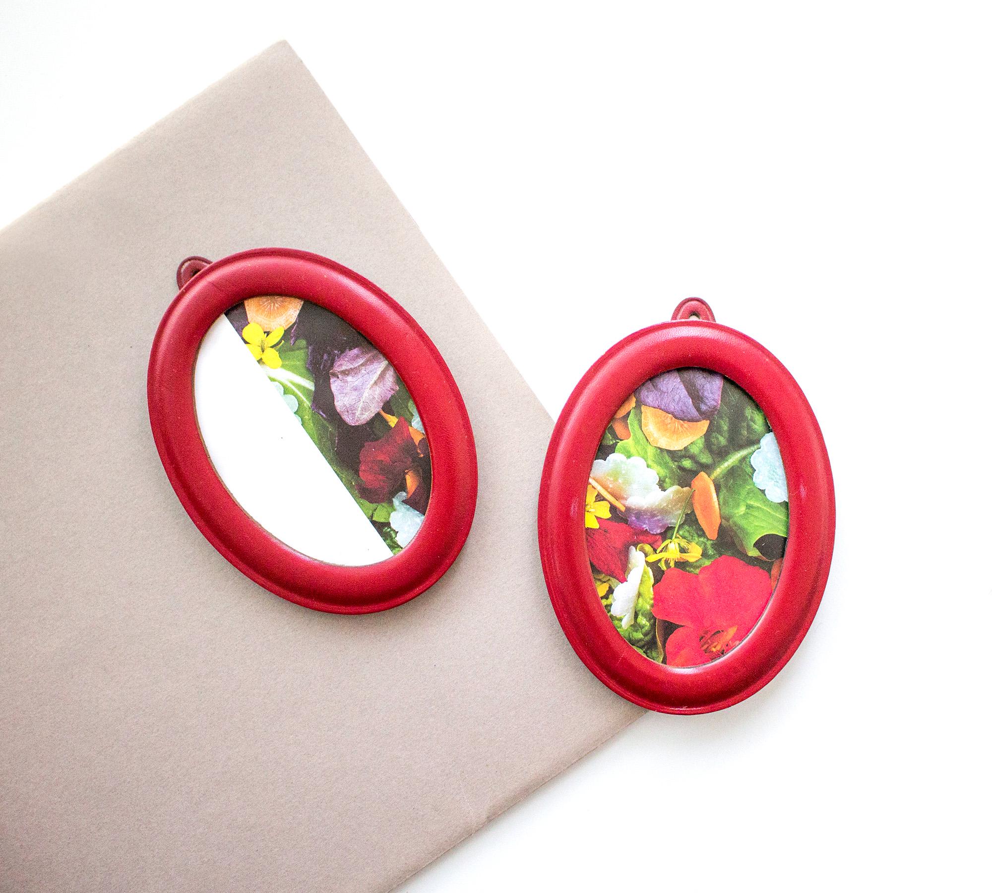 Vintage Small Red Oval Leather Photo Frames, Vintage Oval Leather ...