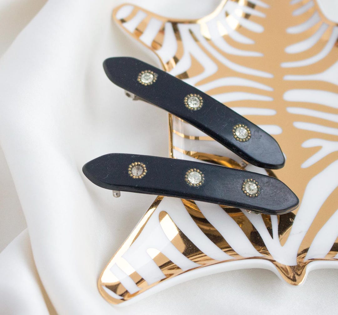 Vintage Set of 2 Black Hair Slides French Style, French Hair ...