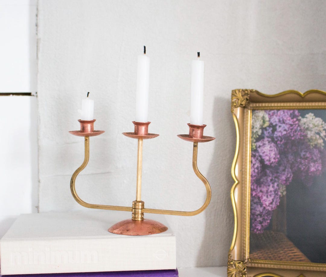 Vintage Copper Triple Candle Holder, Small Brass Copper Candlestick ...