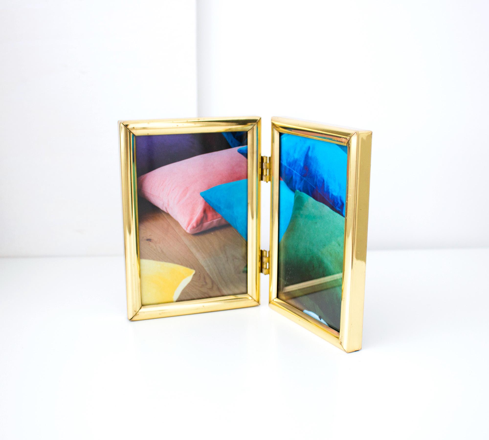 Vintage Double Hinged Gold Photo Frame, Gold Brass Photo Frame, Gold ...