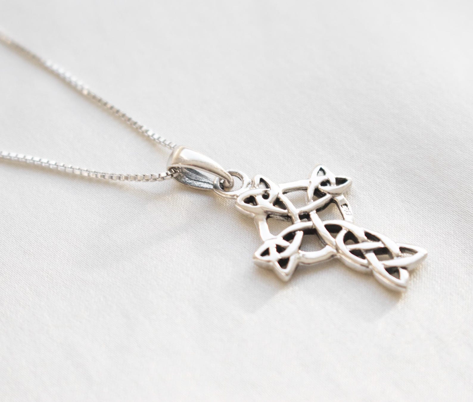 Delicate Celtic Knot Cross Necklace, Silver Celtic Cross Pendant, Irish ...