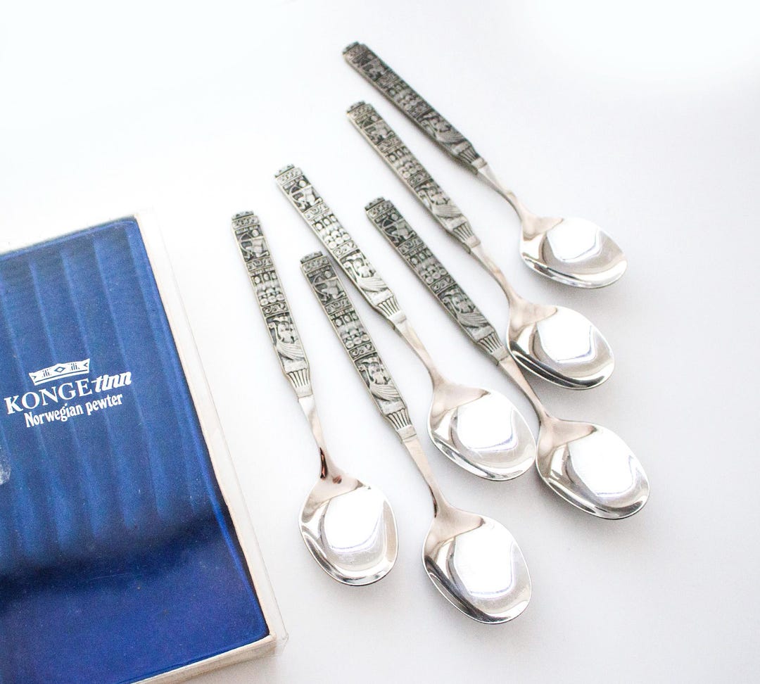 Vintage Norway Heilag Olav 6 Spoon Set, Nordic Heilag Olav Konge Tinn ...