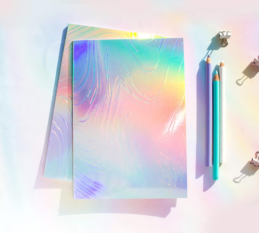 Holographic Notebook A5, Silver Iridescent Sketchbook, Rainbow Silver ...