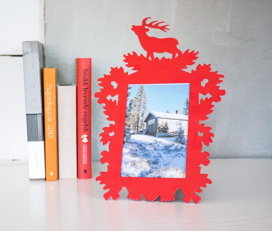 Vintage Red Moose Photo Frame, Red Retro Table Frame, Cabin Picture ...