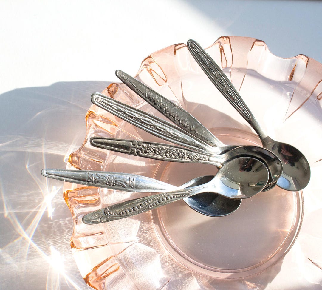 Vintage 6 Artdeco Espresso Spoons, Art Deco Floral Mini Dessert Spoons ...