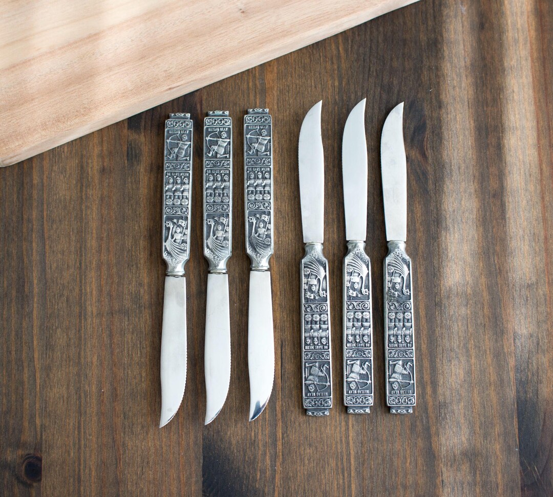 Vintage Viking Norway Konge Tinn Fruit Knife Set, Heilag Olav Pewter ...