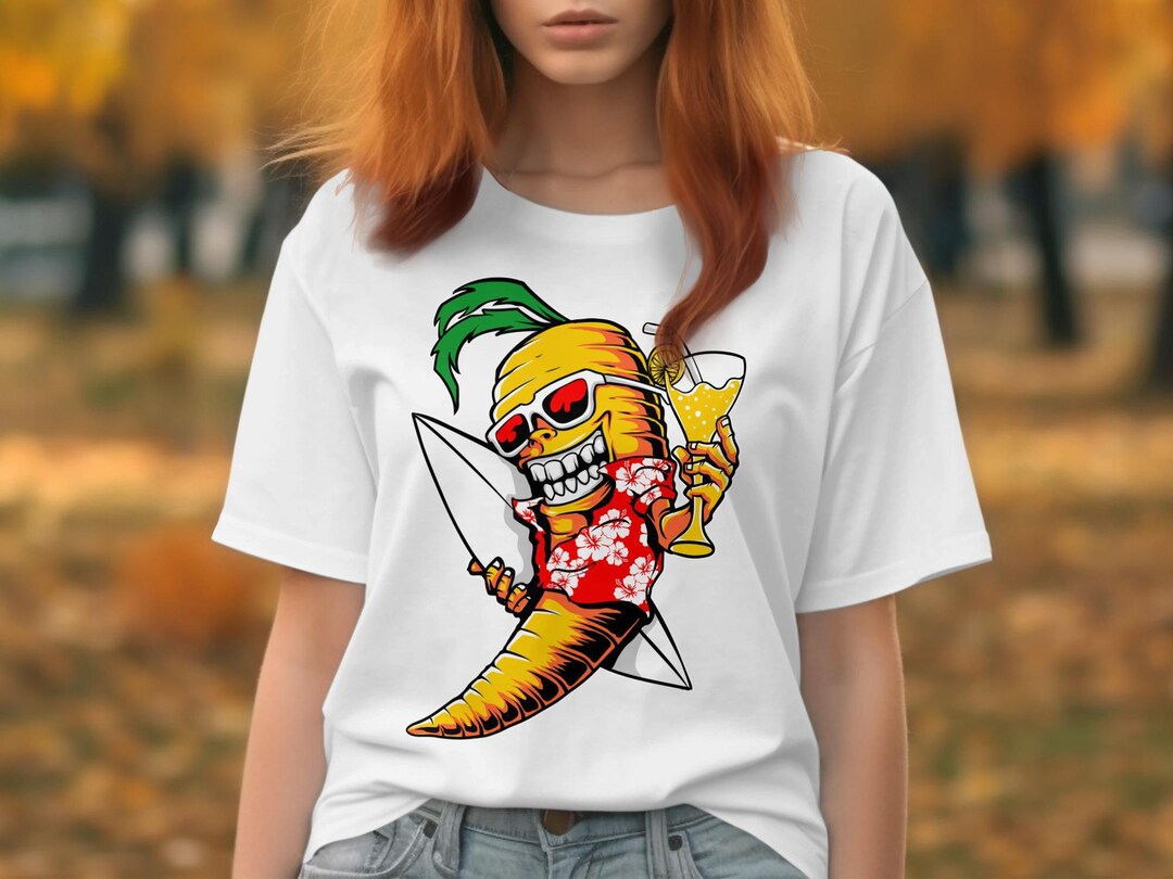 Surfing Carrot T-shirt, Hawaiian Shirt, Summer Drink, Cartoon Character ...